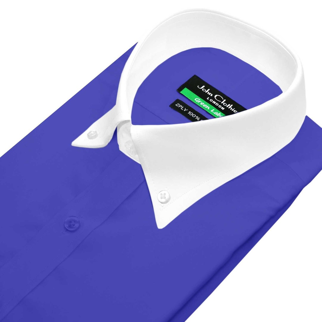 Royal Blue Polo Kent Collar Dress Shirt Men's 100% Cotton Full Sleeves ...