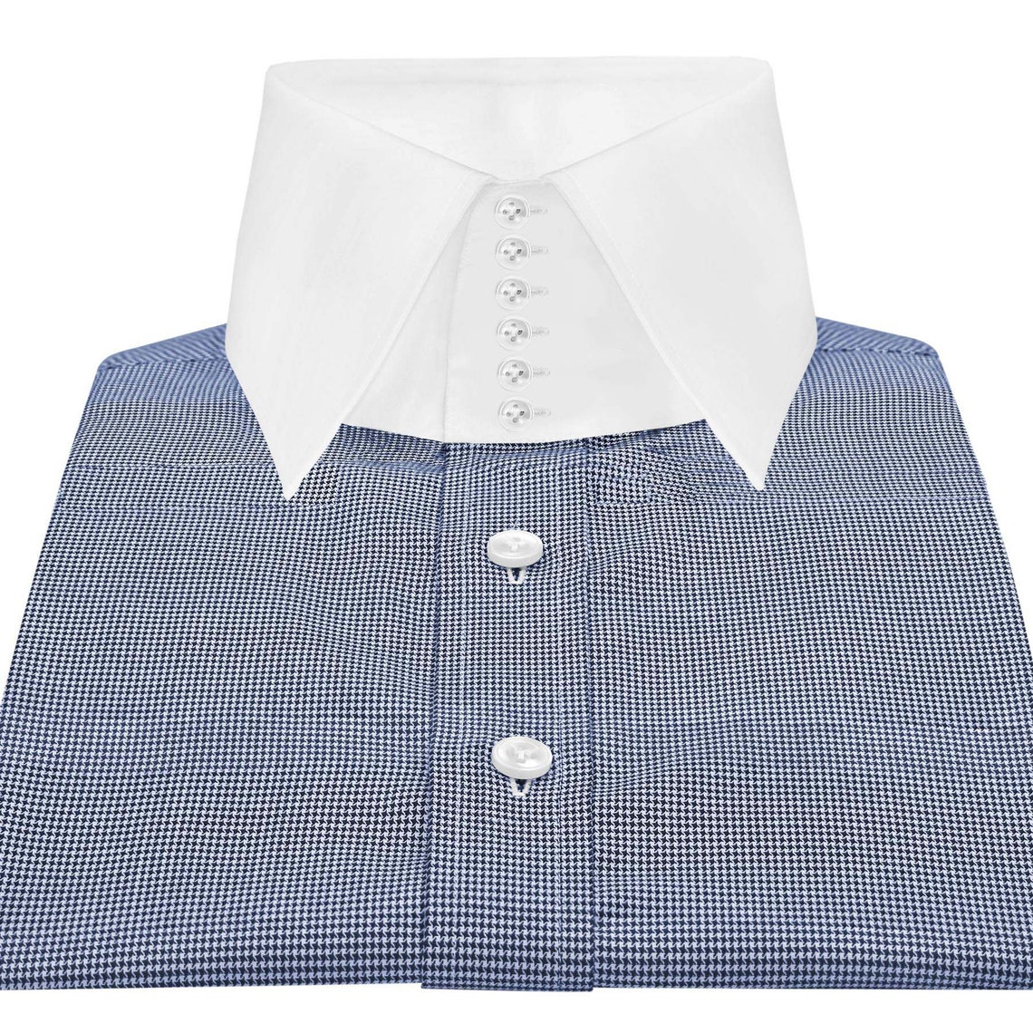 Men's Vintage Spread Collar 6 Buttons Unique High Collar 100% Cotton ...