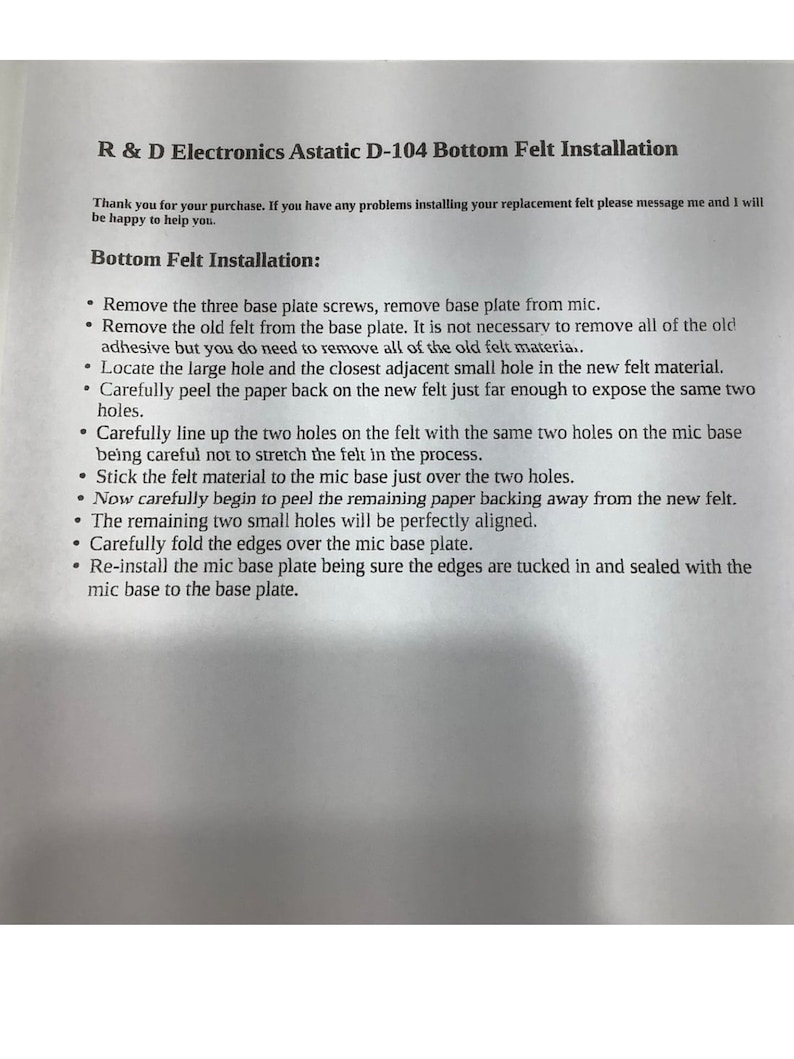 Astatic D-104 Microphone OEM Black Replacement Felt, Amplified Version ...