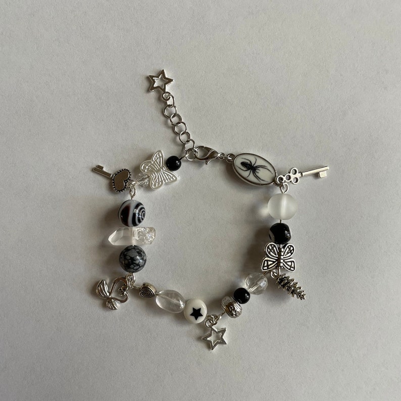 Black and White Beaded Fairy Core Grunge Bracelet - Etsy
