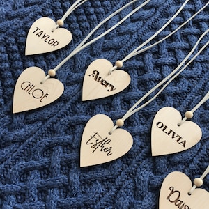 Wooden Heart Name Tag/ Engraved Heart Name Tag/ Gift Name Tag/ Wedding ...