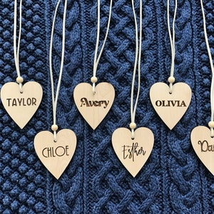 Wooden Heart Name Tag/ Engraved Heart Name Tag/ Gift Name Tag/ Wedding ...