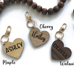 Custom Wood Name Keychain/ Wood Heart Keychain/ Heart Name Keychain ...