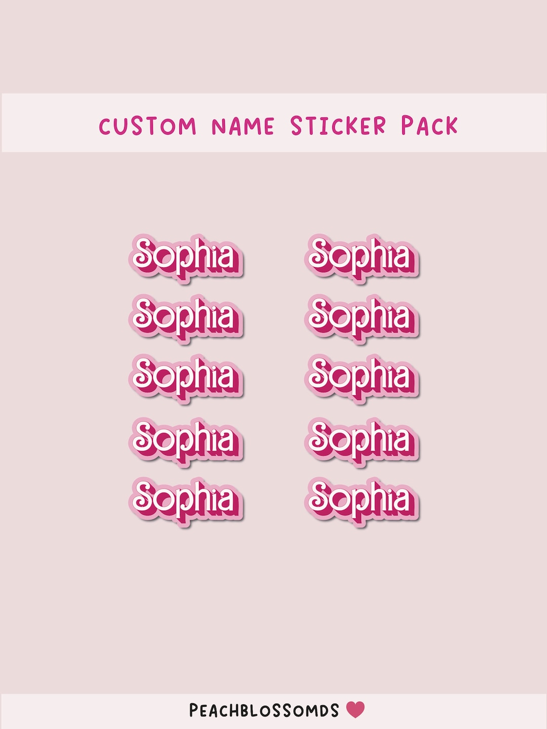 10 Name Stickers, Custom Name Sticker, Hot Pink -personalized Name ...