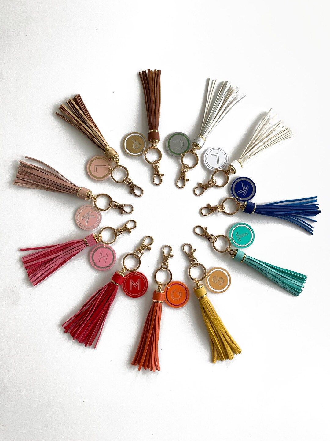 Monogram Leather Tassel Keychain, Monogram Keychain, Purse Charm ...