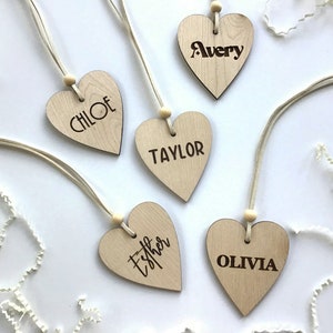 Wooden Heart Name Tag/ Engraved Heart Name Tag/ Gift Name Tag/ Wedding ...