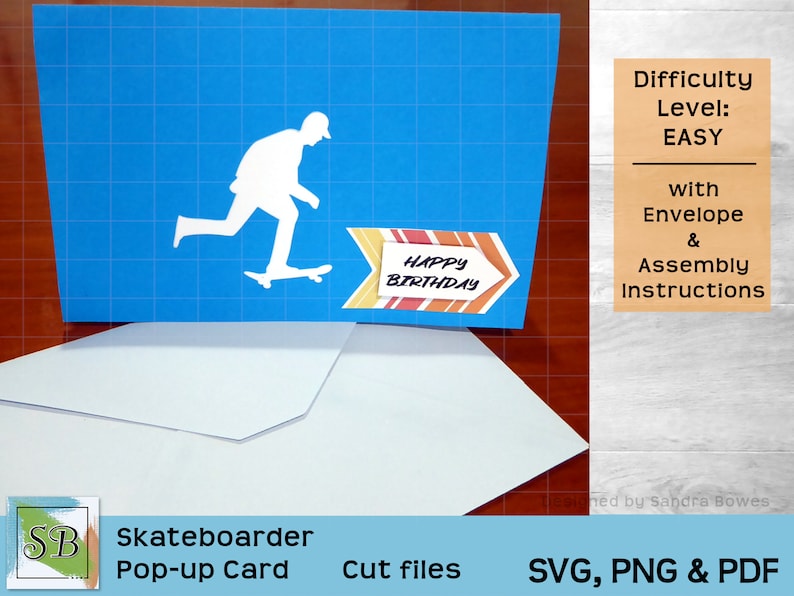 Skateboarder Halfpipe Pop-up Card SVG, PNG, PDF, Skateboarding Birthday ...