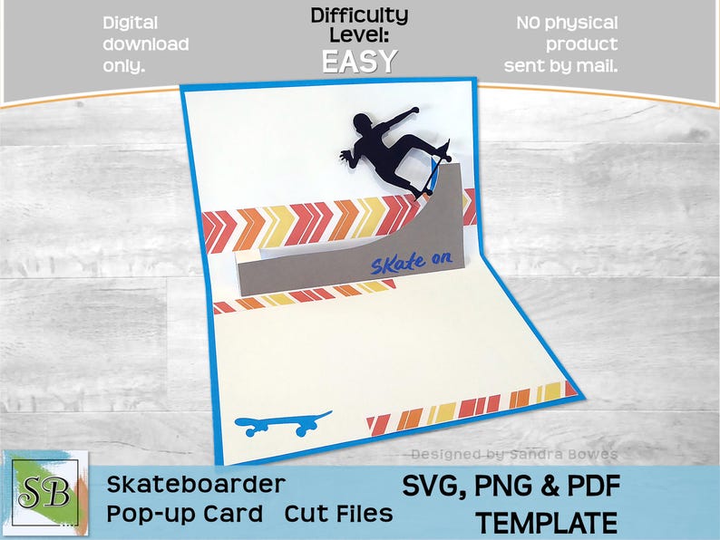 Skateboarder Halfpipe Pop-up Card SVG, PNG, PDF, Skateboarding Birthday ...