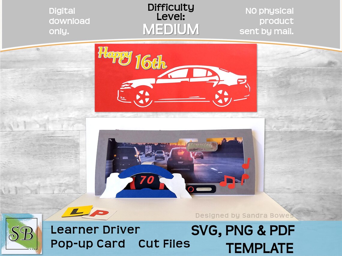 Learner Driver Pop-up Card Template, 16th 17th 18th Birthday Card (SVG ...