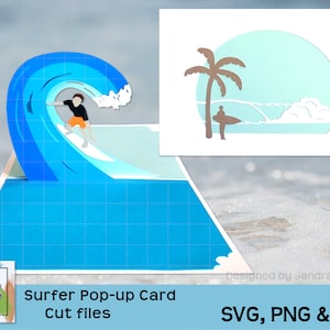Surfer Pop-up Card SVG, PNG, PDF, Surfing Birthday Novelty Card ...