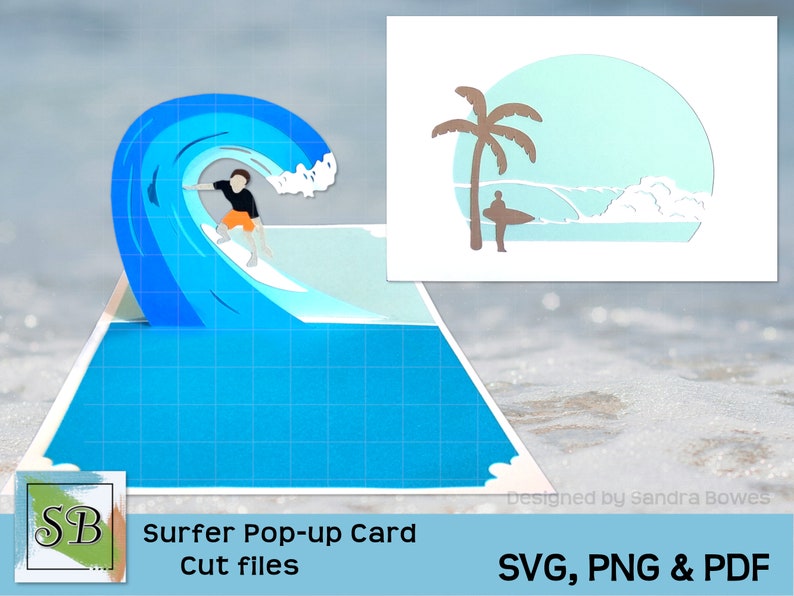 Surfer Pop-up Card SVG, PNG, PDF, Surfing Birthday Novelty Card ...