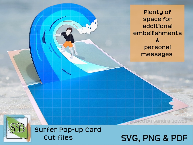 Surfer Pop-up Card SVG, PNG, PDF, Surfing Birthday Novelty Card ...