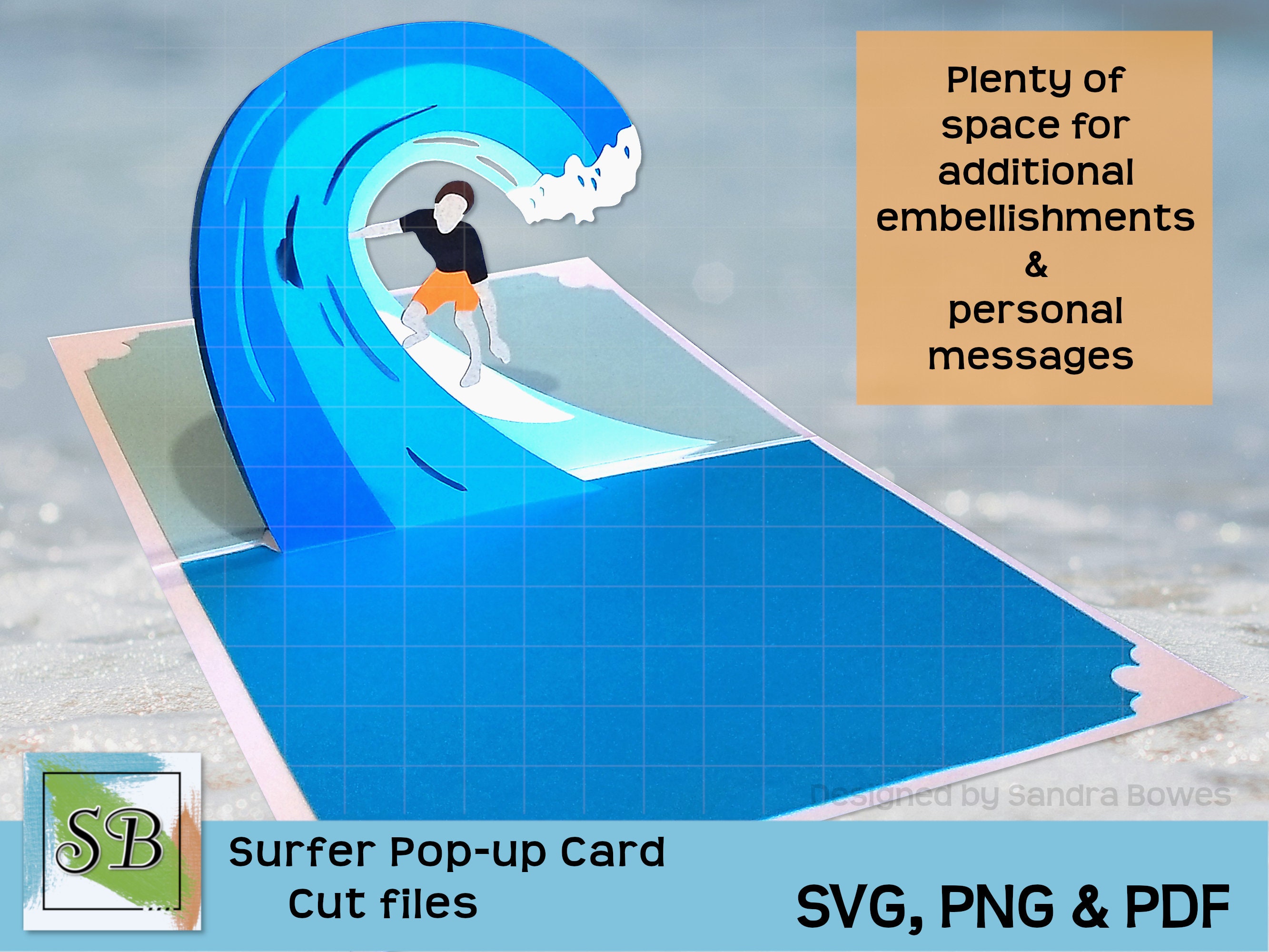 Surfer Pop-up Card SVG, PNG, PDF, Surfing Birthday Novelty Card ...