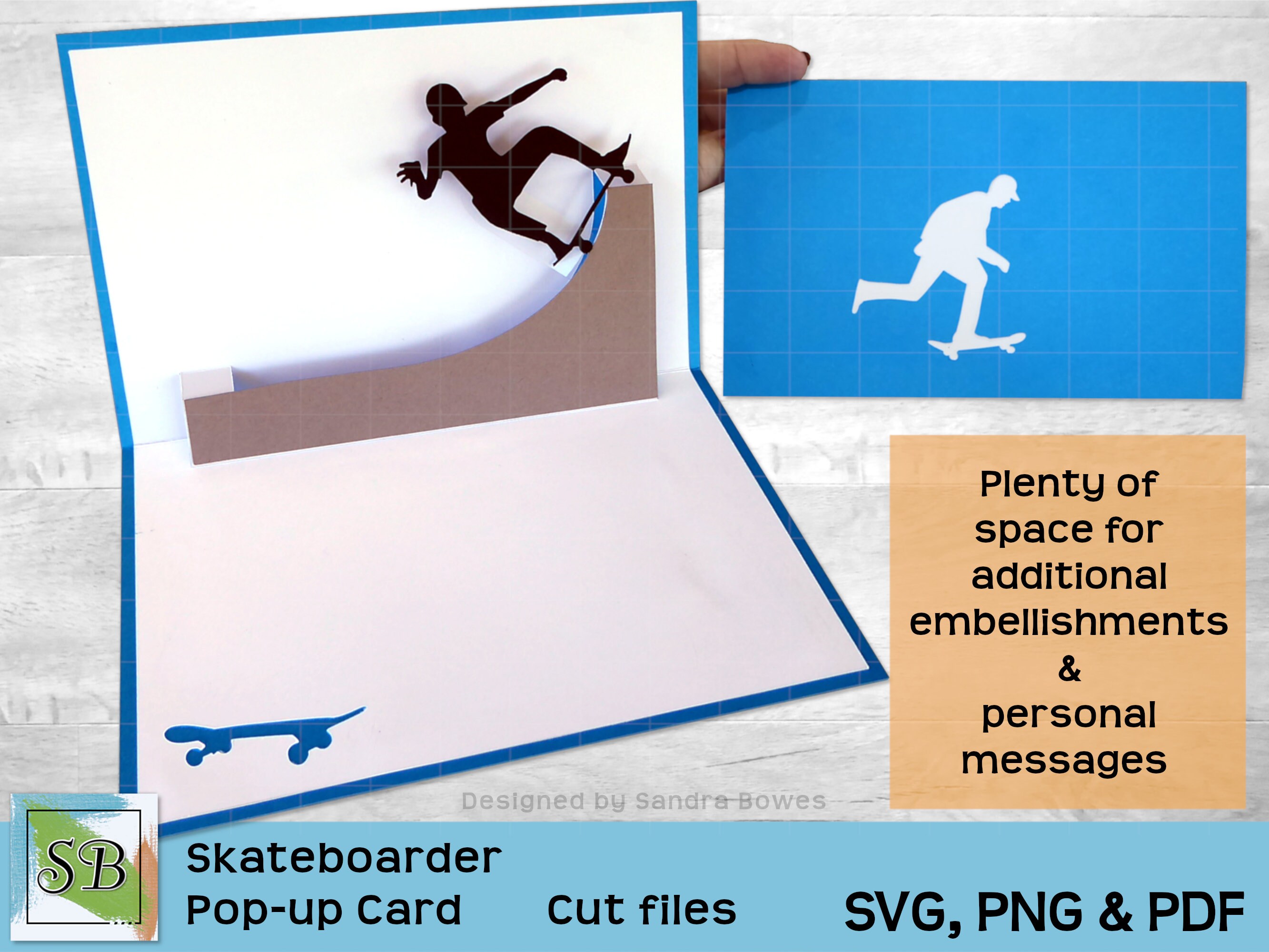 Skateboarder Halfpipe Pop-up Card SVG, PNG, PDF, Skateboarding Birthday ...