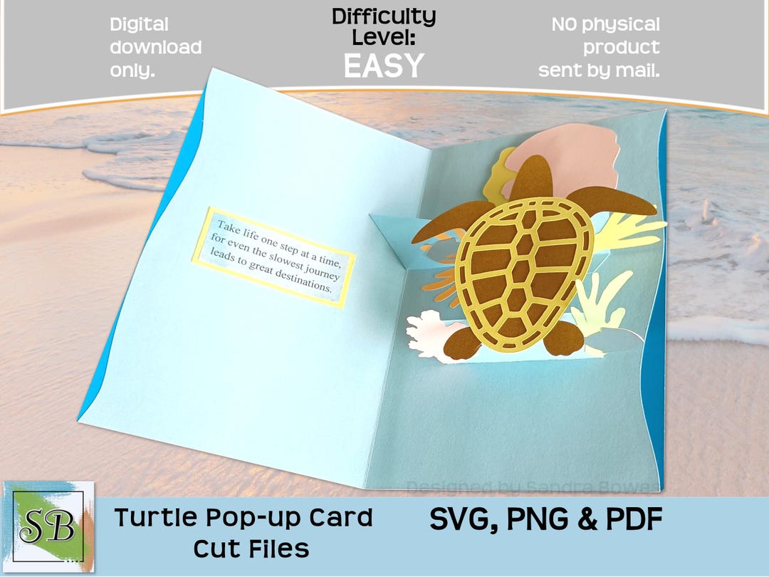 Turtle Pop-up Card SVG, PNG, PDF, Animal Birthday Novelty Card Template ...