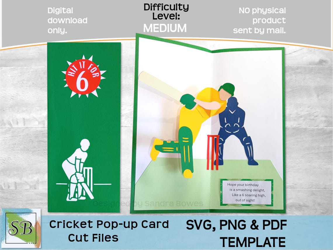 Cricket Pop-up Card Template, Cricketer Birthday Novelty Card (SVG, PNG ...