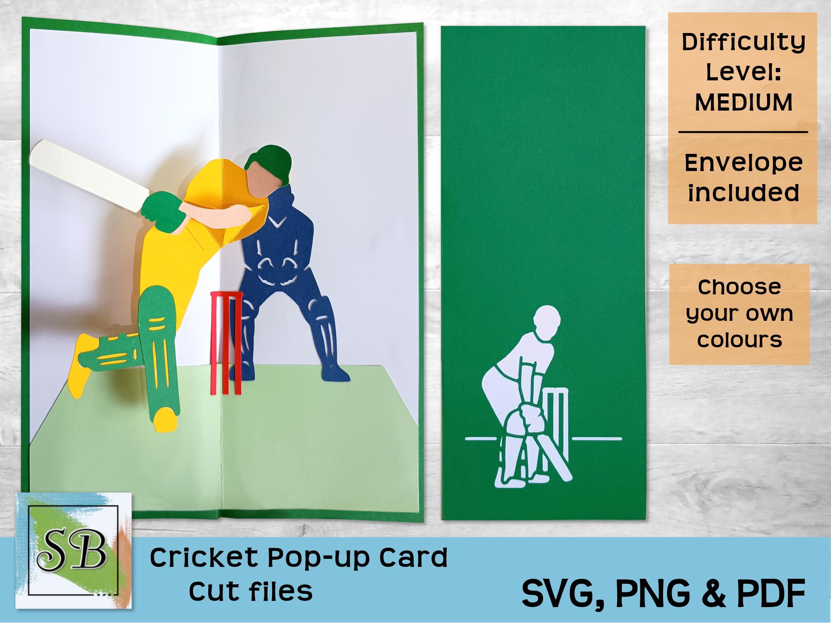 Cricket Pop-up Card Template, Cricketer Birthday Novelty Card (SVG, PNG ...