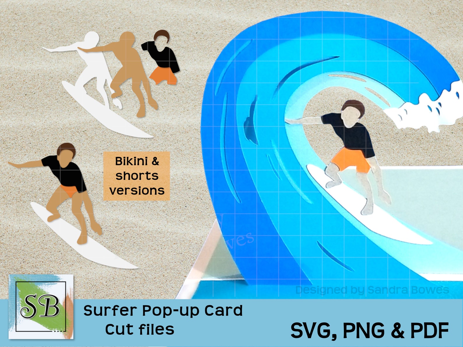 Surfer Pop-up Card SVG, PNG, PDF, Surfing Birthday Novelty Card ...