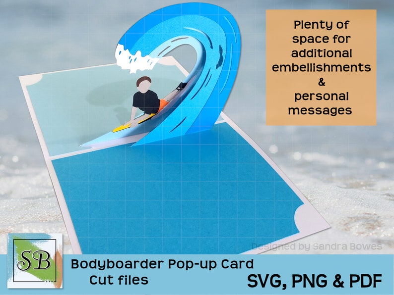 Bodyboarder Pop-up Card Template, Boogie Boarding Birthday Novelty Card ...
