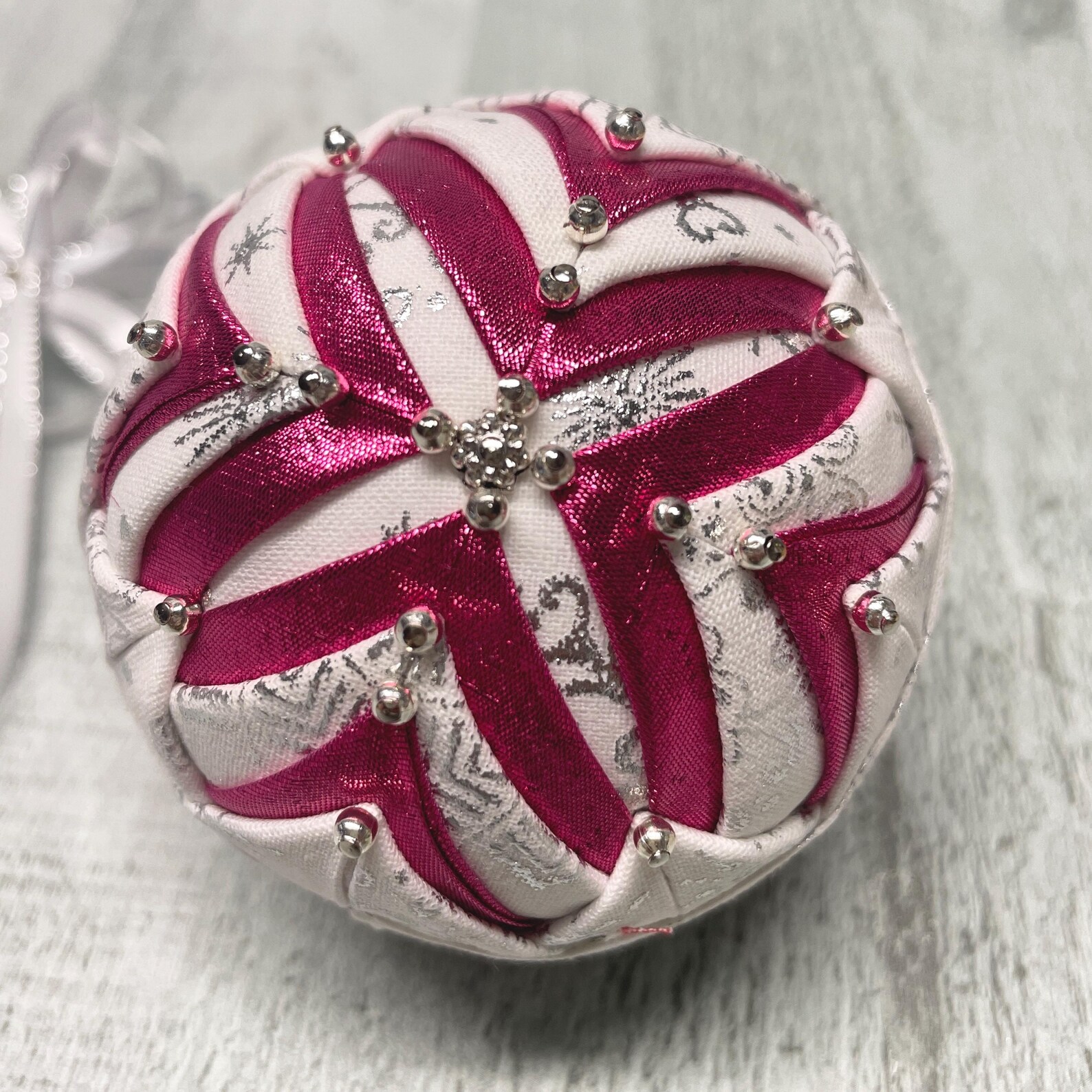Metallic Bright Pink Folded Fabric Ornament Ball for Decorative ...