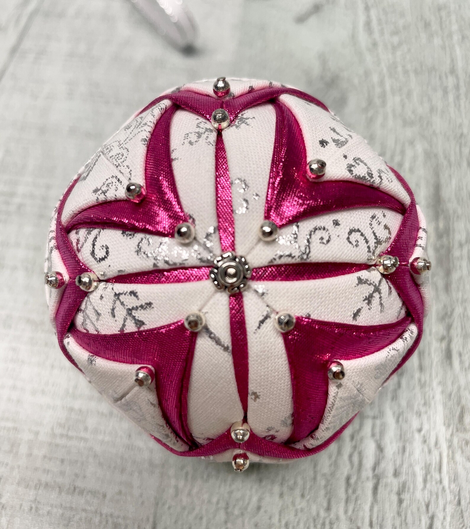 Metallic Bright Pink Folded Fabric Ornament Ball for Decorative ...