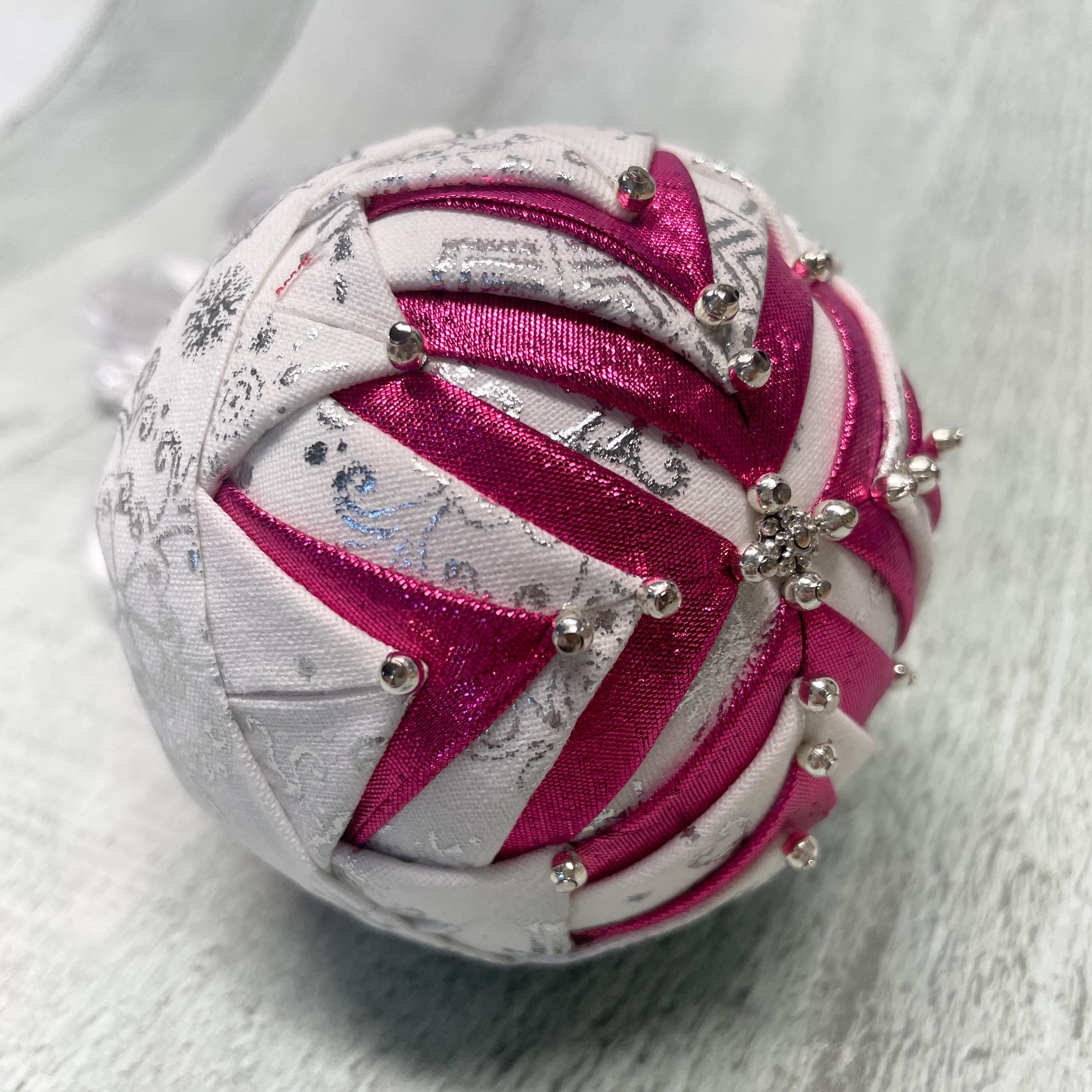 Metallic Bright Pink Folded Fabric Ornament Ball for Decorative ...