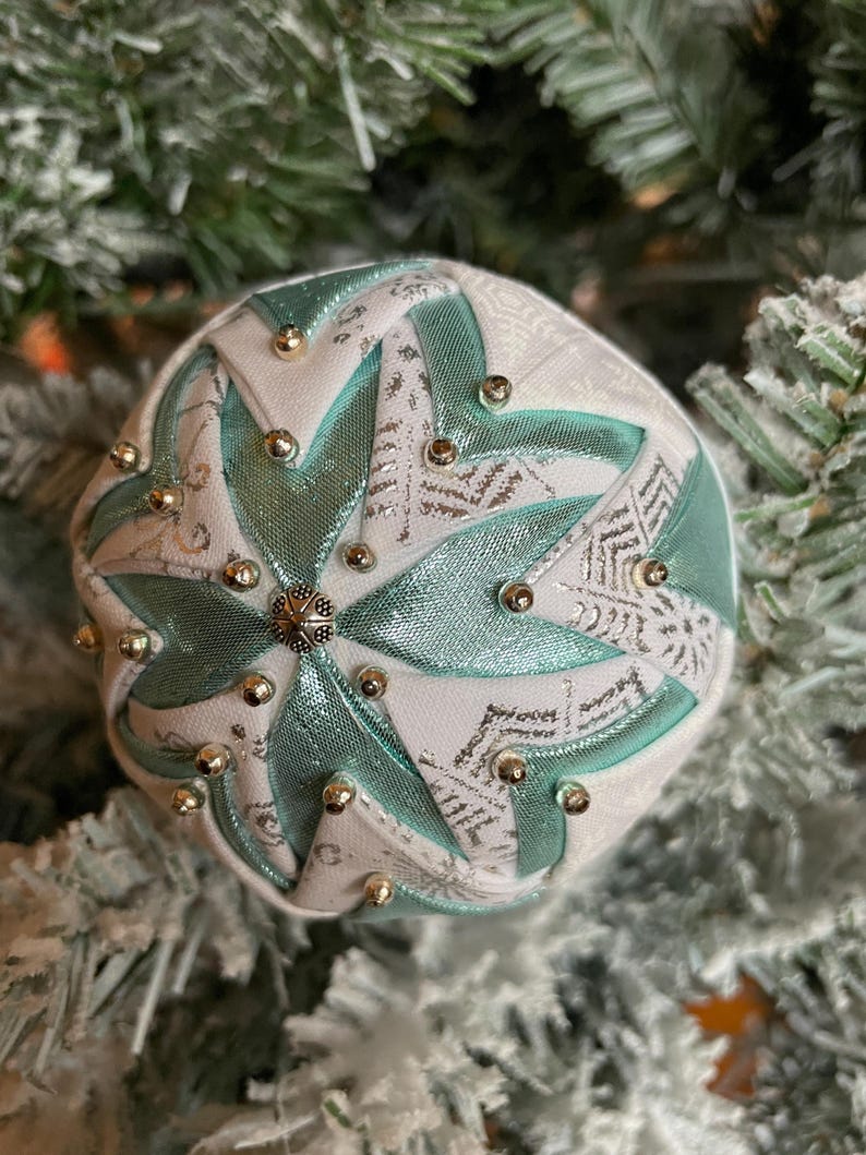 Metallic Mint Folded Fabric Ornament Ball for Decorative Purposes. Use ...