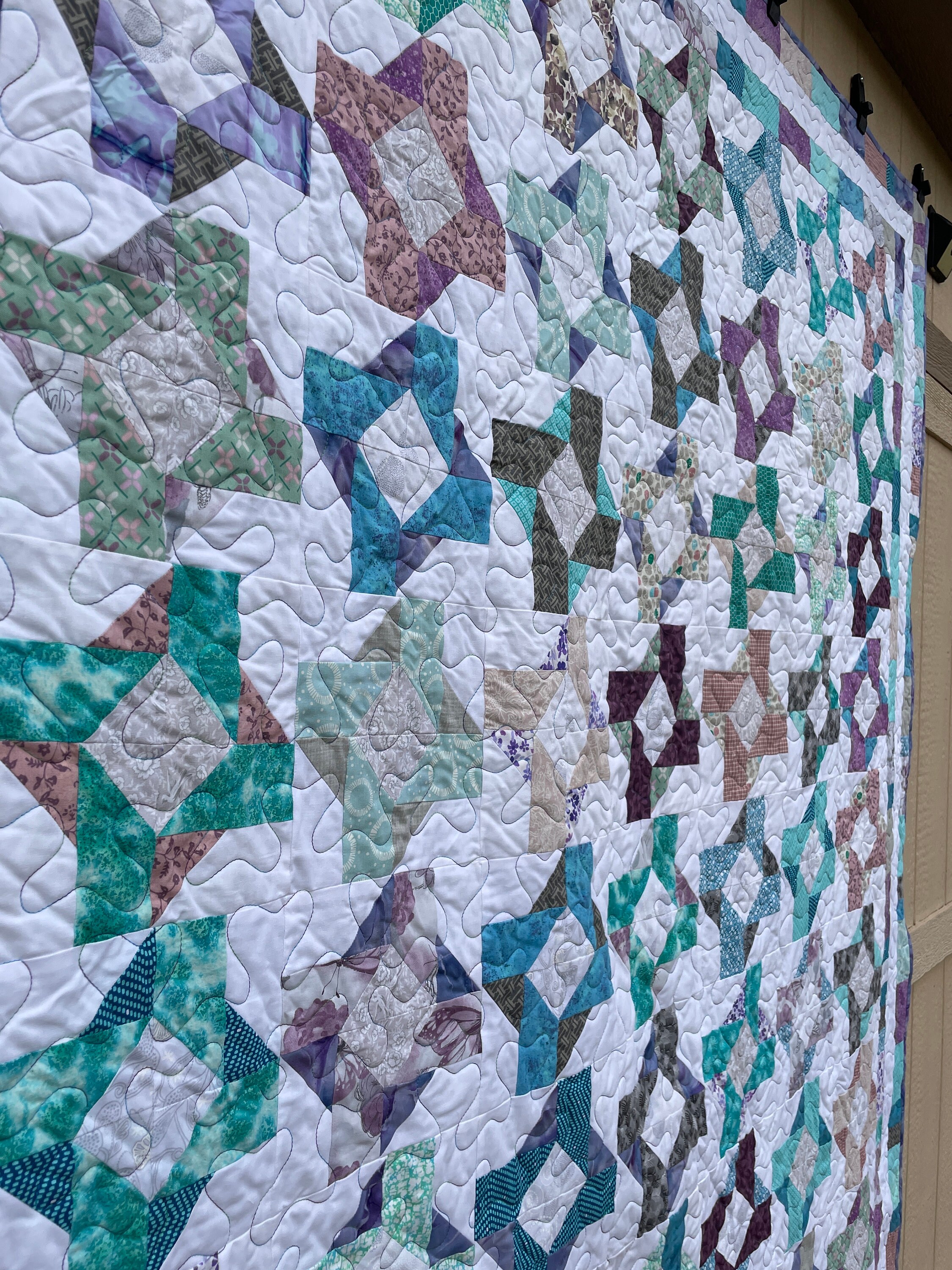 Teal and Purple Tipsy Block Quilt. - Etsy