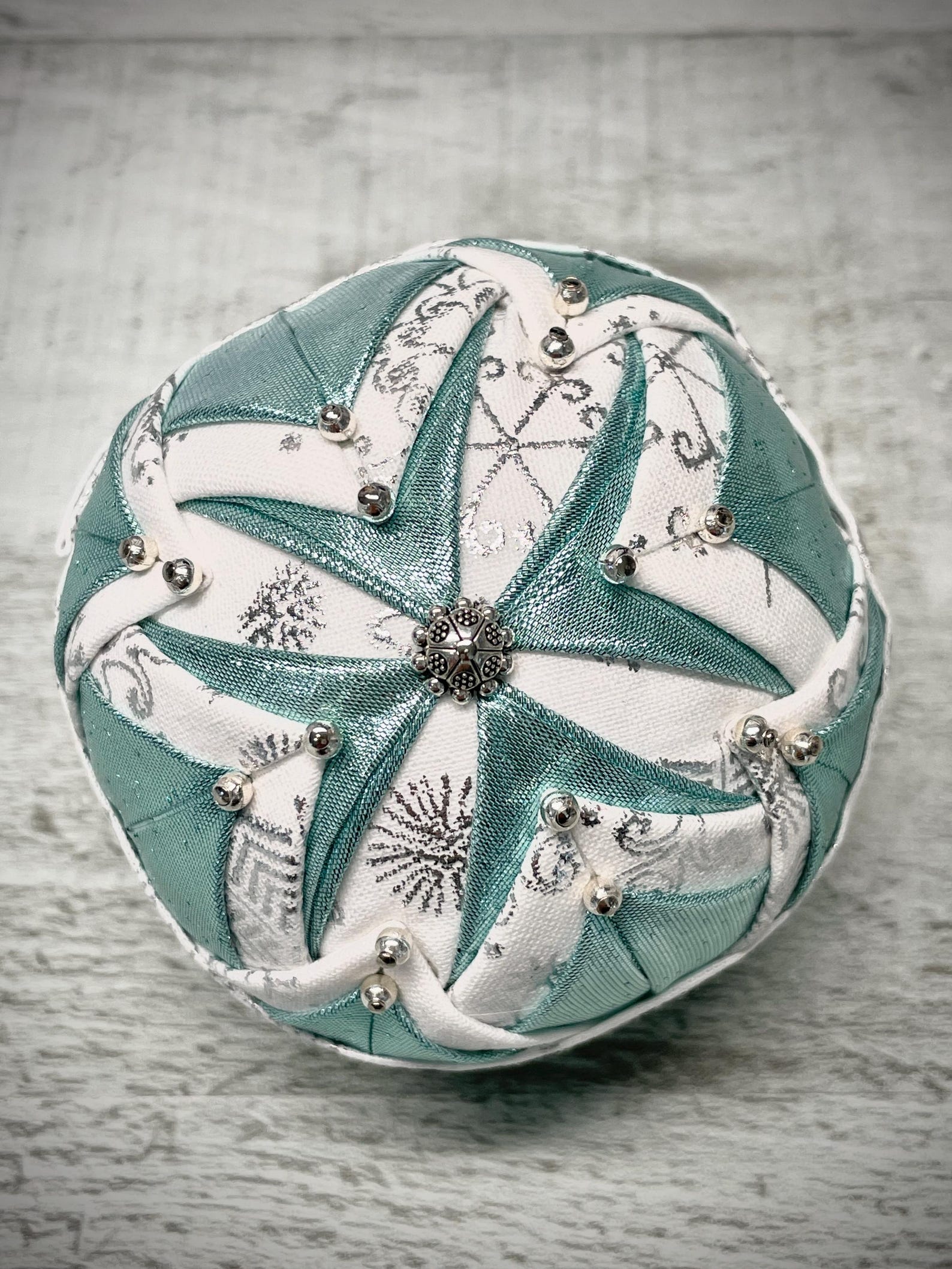 Metallic Mint Folded Fabric Ornament Ball for Decorative Purposes. Use ...