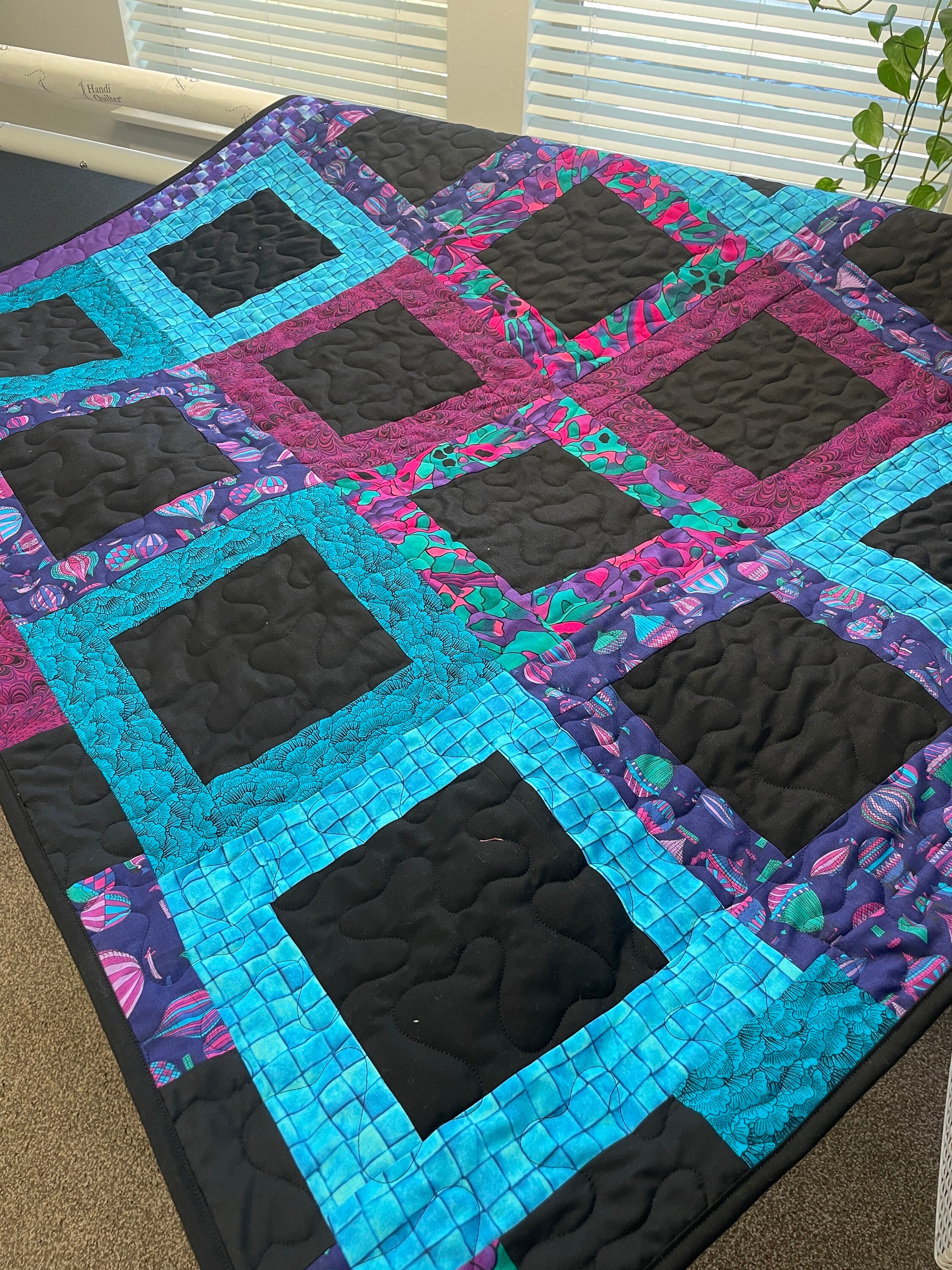 Square Within a Square Block, Black and Vibrant Cool Colors Baby ...