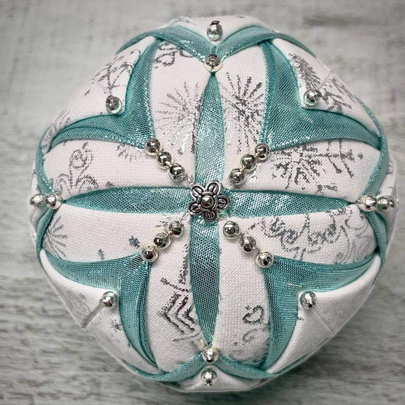Metallic Mint Folded Fabric Ornament Ball for Decorative Purposes. Use to Hang, or Use as ...