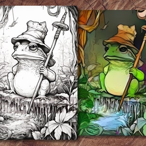 40 Wizard Frogs Coloring Pages Book, Druid Coloring, Fantasy Frog, Gift ...