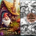 50 Gnome Fairy House Coloring Book Page, Adults Kids Grayscale Coloring ...