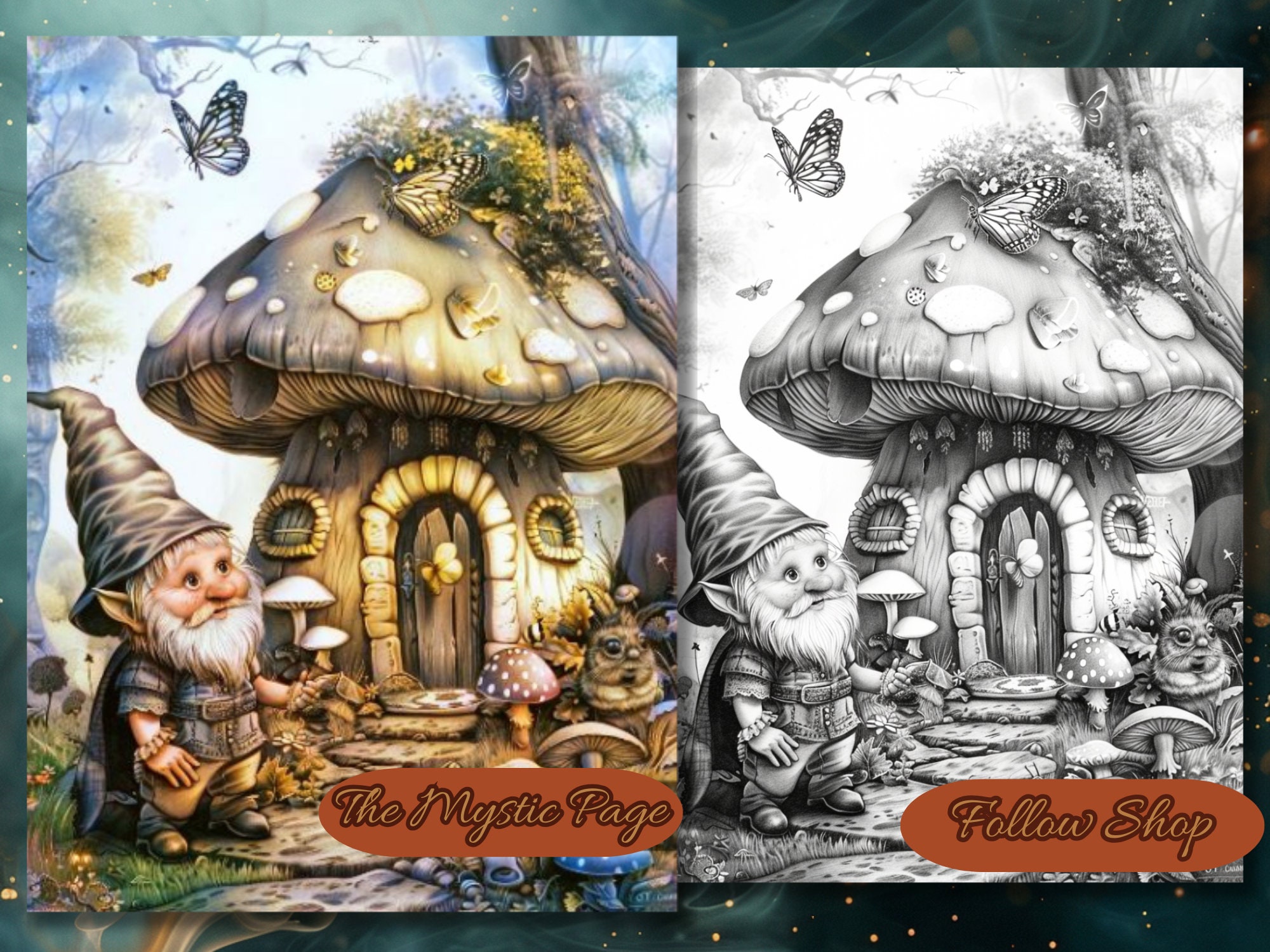 50 Gnome Fairy House Coloring Book Page, Adults Kids Grayscale Coloring ...