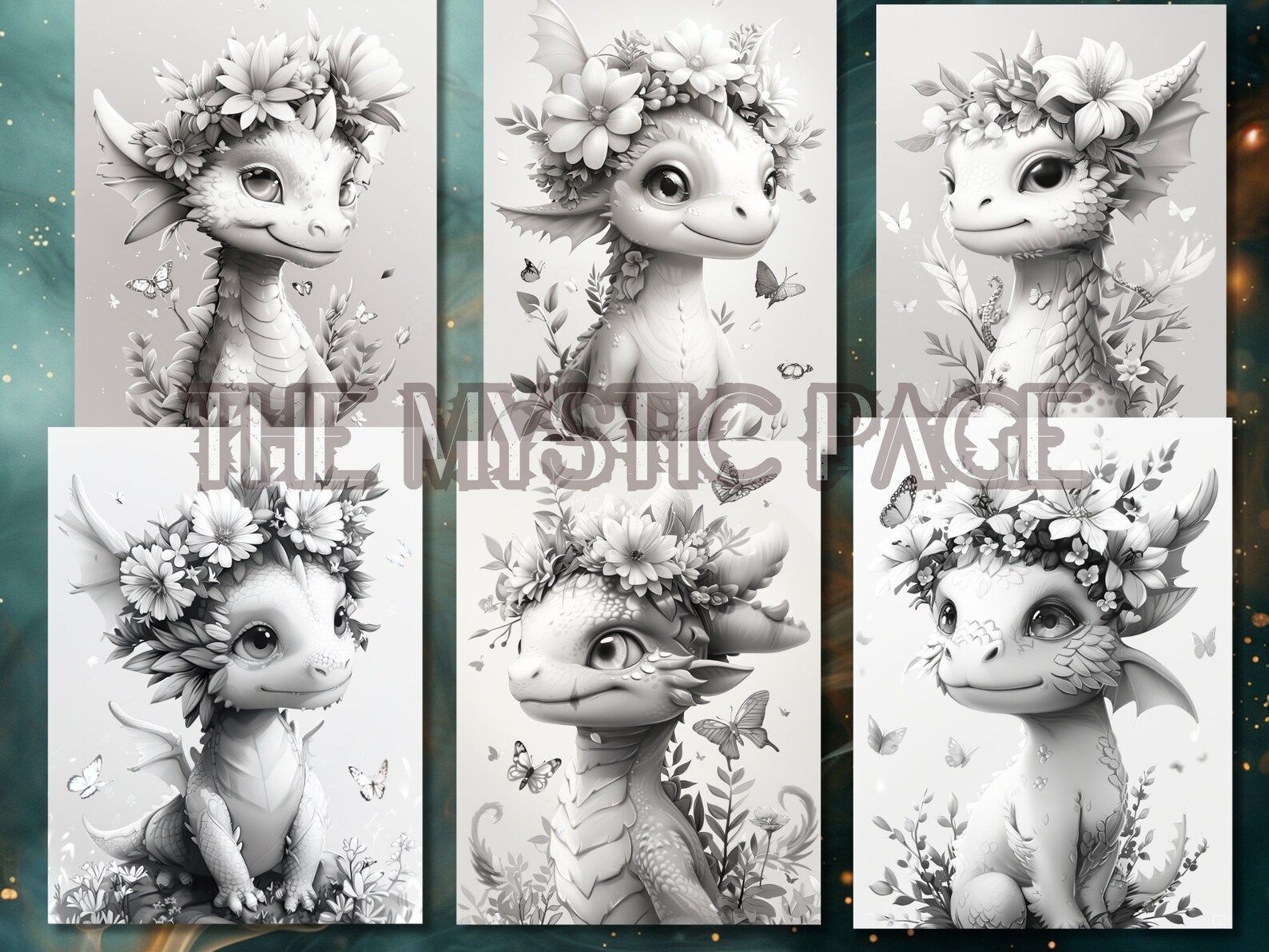 33 Cute Baby Flower Dragon Fantasy Coloring Page Book, Baby Woodland ...
