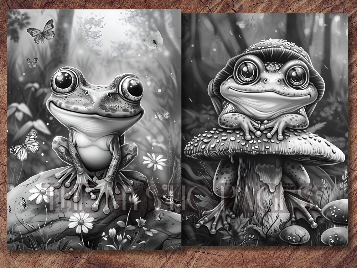 35 Cute Cottagecore Frogs Coloring Book Collection | Frog Grayscale ...
