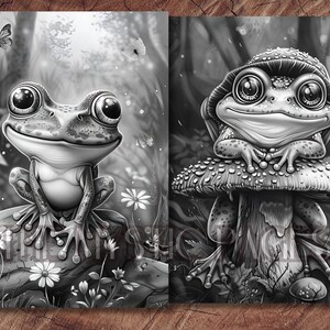35 Cute Cottagecore Frogs Coloring Book Collection | Frog Grayscale ...