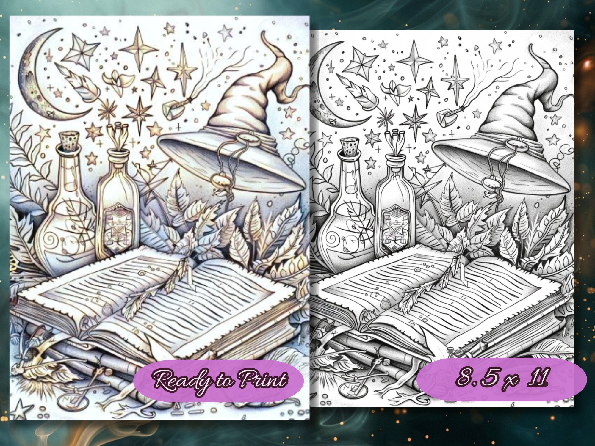 36 Magical Spellbook Coloring Pages Adult and Kids Coloring Book ...