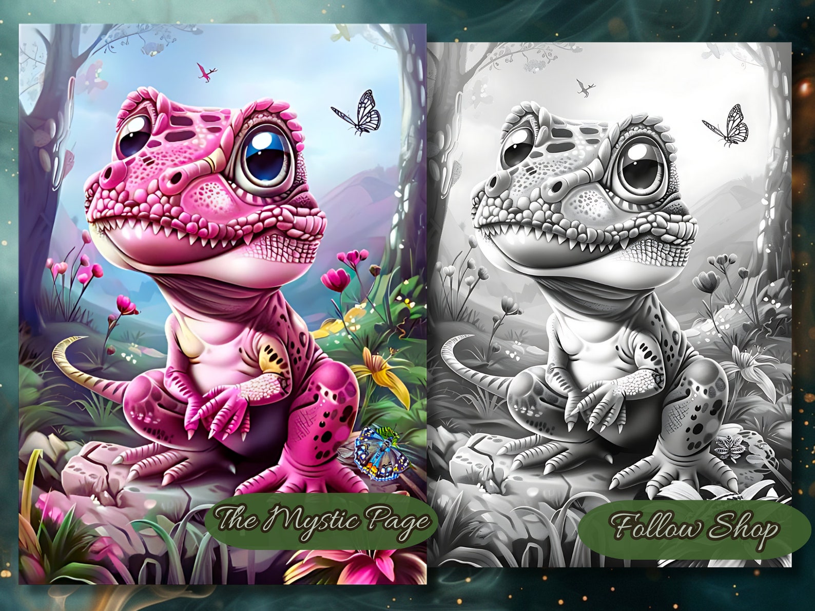 34 Cute Baby Dinosaur Fantasy Coloring Page Book, Adults + Kids ...