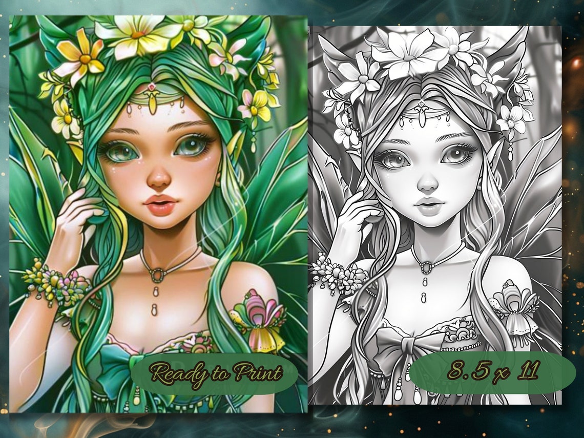 26 Cute Forest Fairy Coloring Pages, Adultkids, Grayscale Coloring Book ...