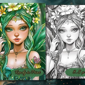 26 Cute Forest Fairy Coloring Pages, Adult+kids, Grayscale Coloring ...
