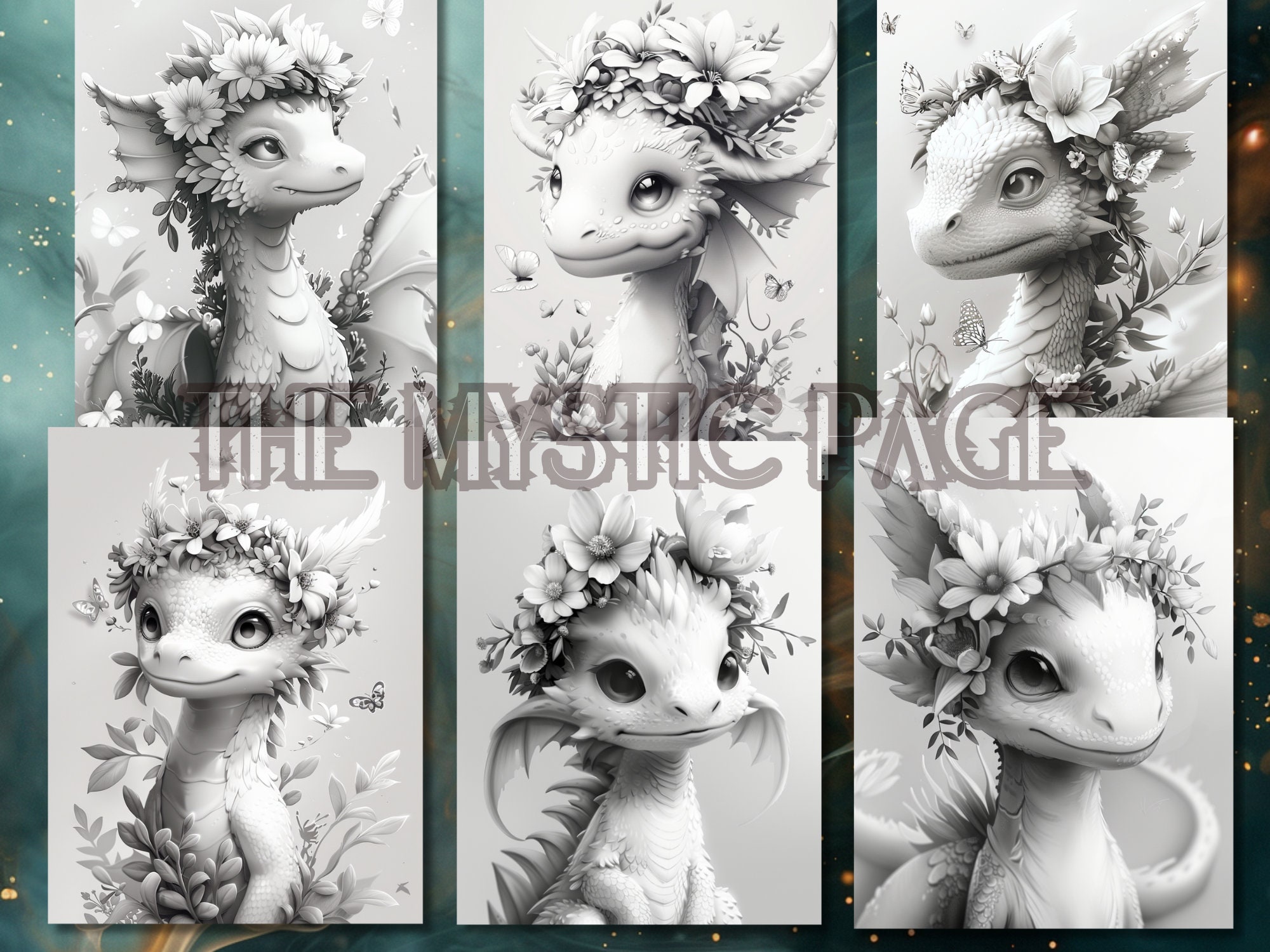 33 Cute Baby Flower Dragon Fantasy Coloring Page Book, Baby Woodland ...
