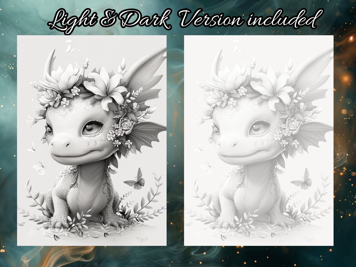 33 Cute Baby Flower Dragon Fantasy Coloring Page Book, Baby Woodland ...