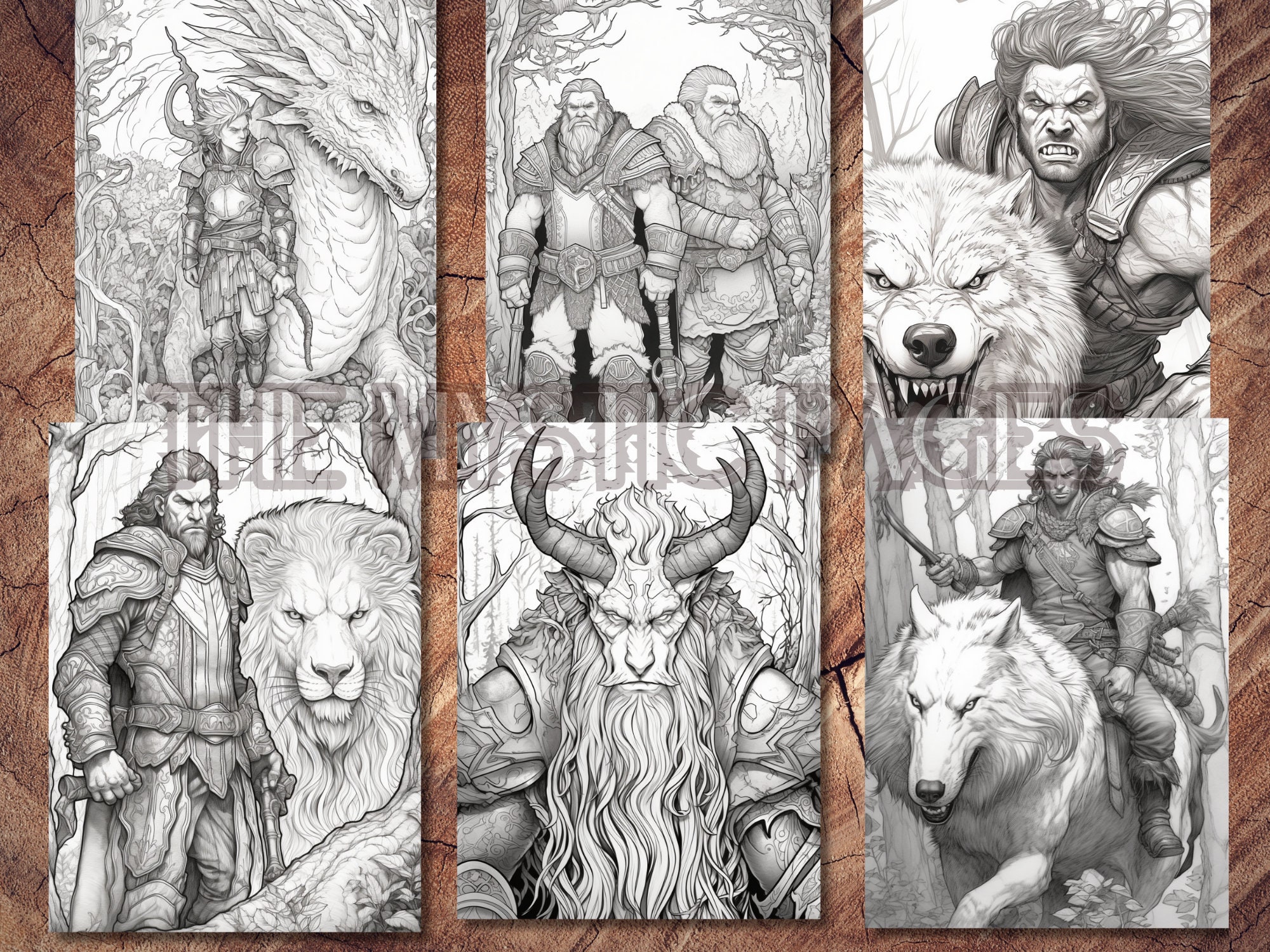 45 Druid and Rangers Fantasy Coloring Page Book, Dragon Coloring, Gift ...