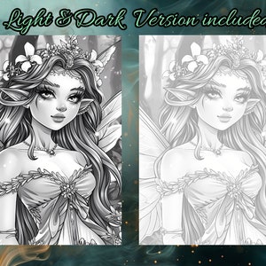 26 Cute Forest Fairy Coloring Pages, Adult+kids, Grayscale Coloring ...
