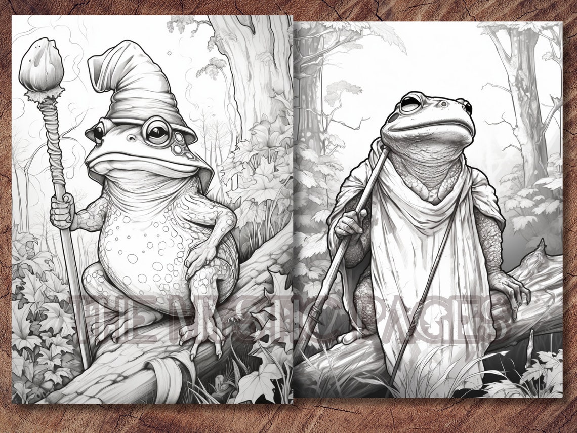 40 Wizard Frogs Coloring Pages Book, Druid Coloring, Fantasy Frog, Gift ...