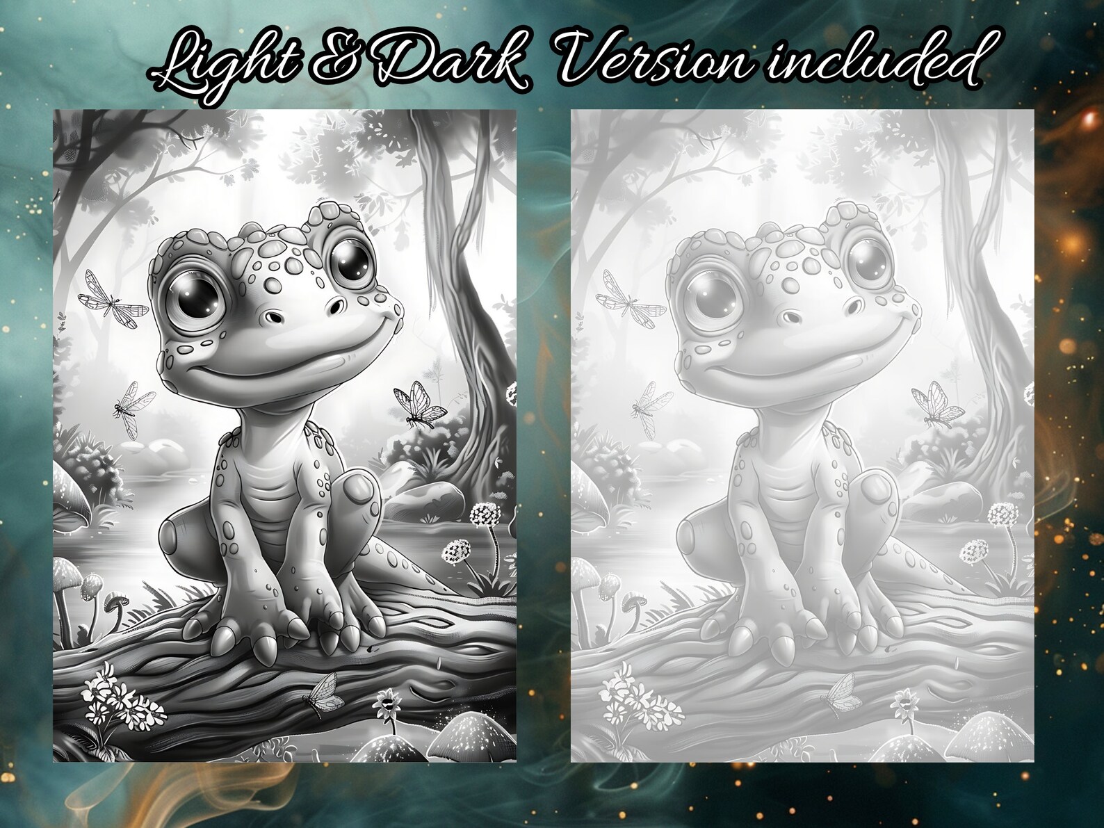 34 Cute Baby Dinosaur Fantasy Coloring Page Book, Adults + Kids ...