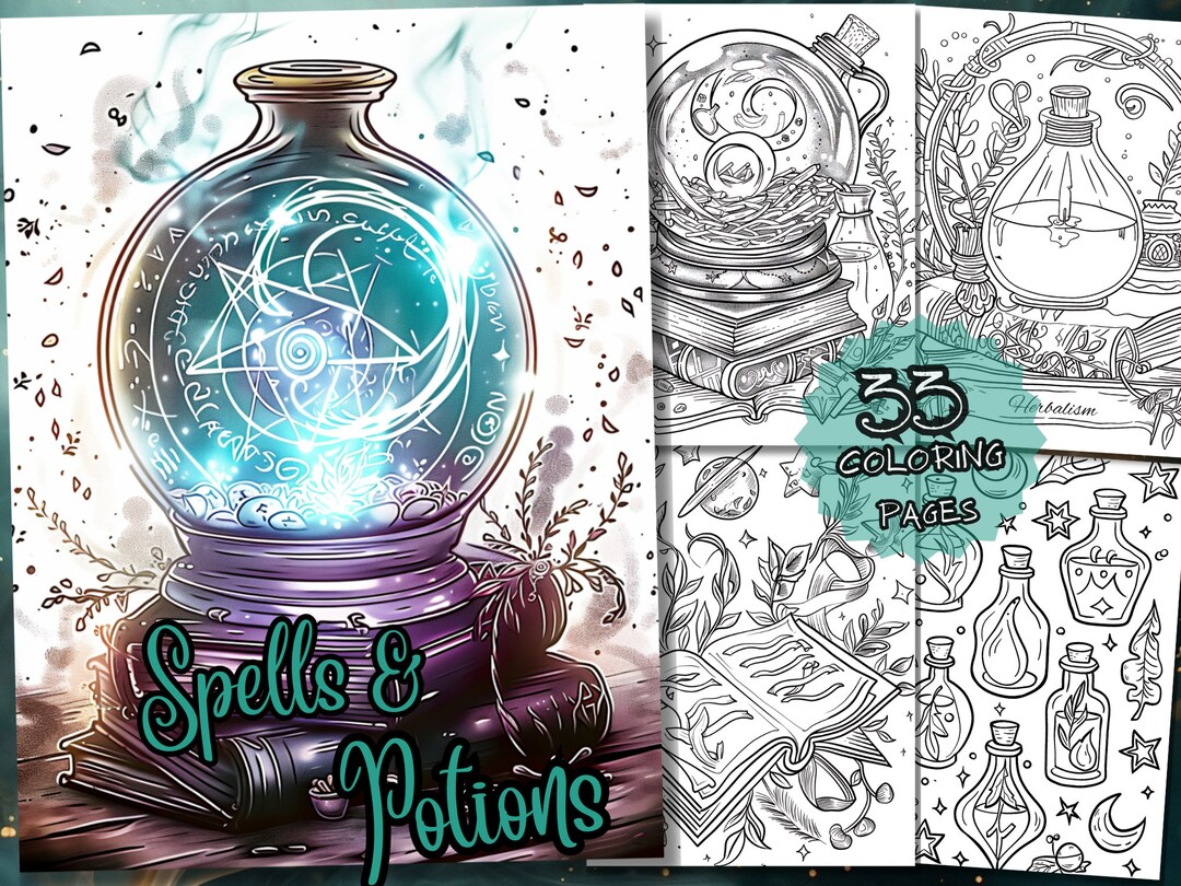 33 Witchy Spells and Potions Coloring Book, Adults+kids- Download ...