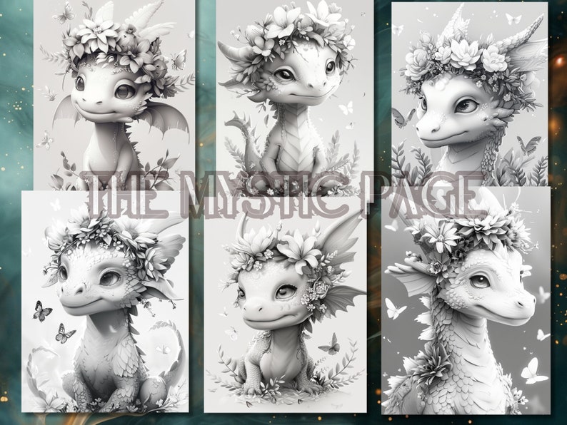 33 Cute Baby Flower Dragon Fantasy Coloring Page Book, Baby Woodland ...