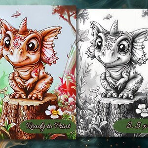 34 Cute Baby Dinosaur Fantasy Coloring Page Book, Adults + Kids ...